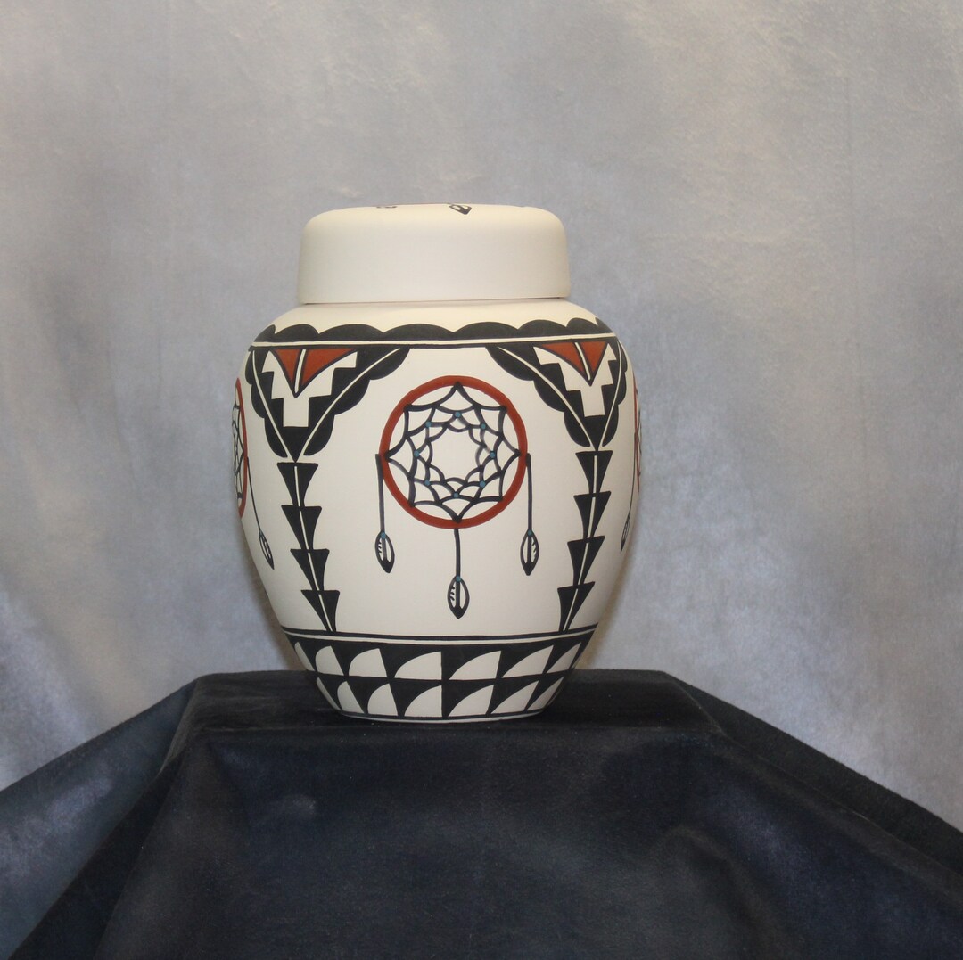 Dream Catcher Native American Hand Painted Ceramic Jar With Lid, Adult ...