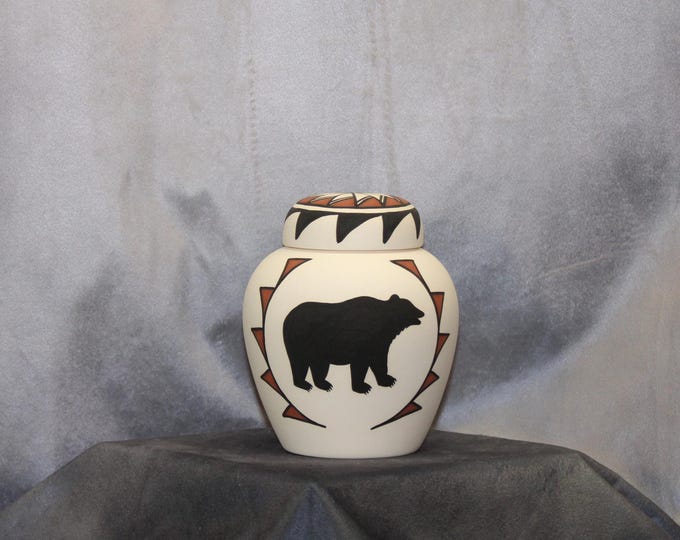Bear Design Native American Cremation Urn for Ashes, Hand Painted Small ...