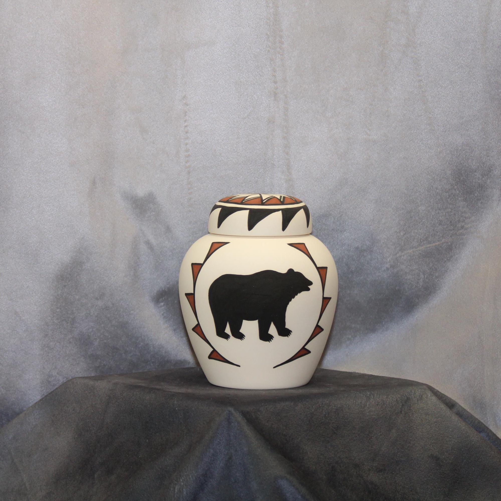 Bear design Native American Cremation Urn for Ashes, Hand Painted small ...