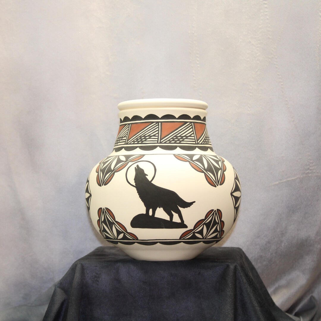 Native American Wolf Design Adult Cremation Urn for Human Ashes, Hand ...