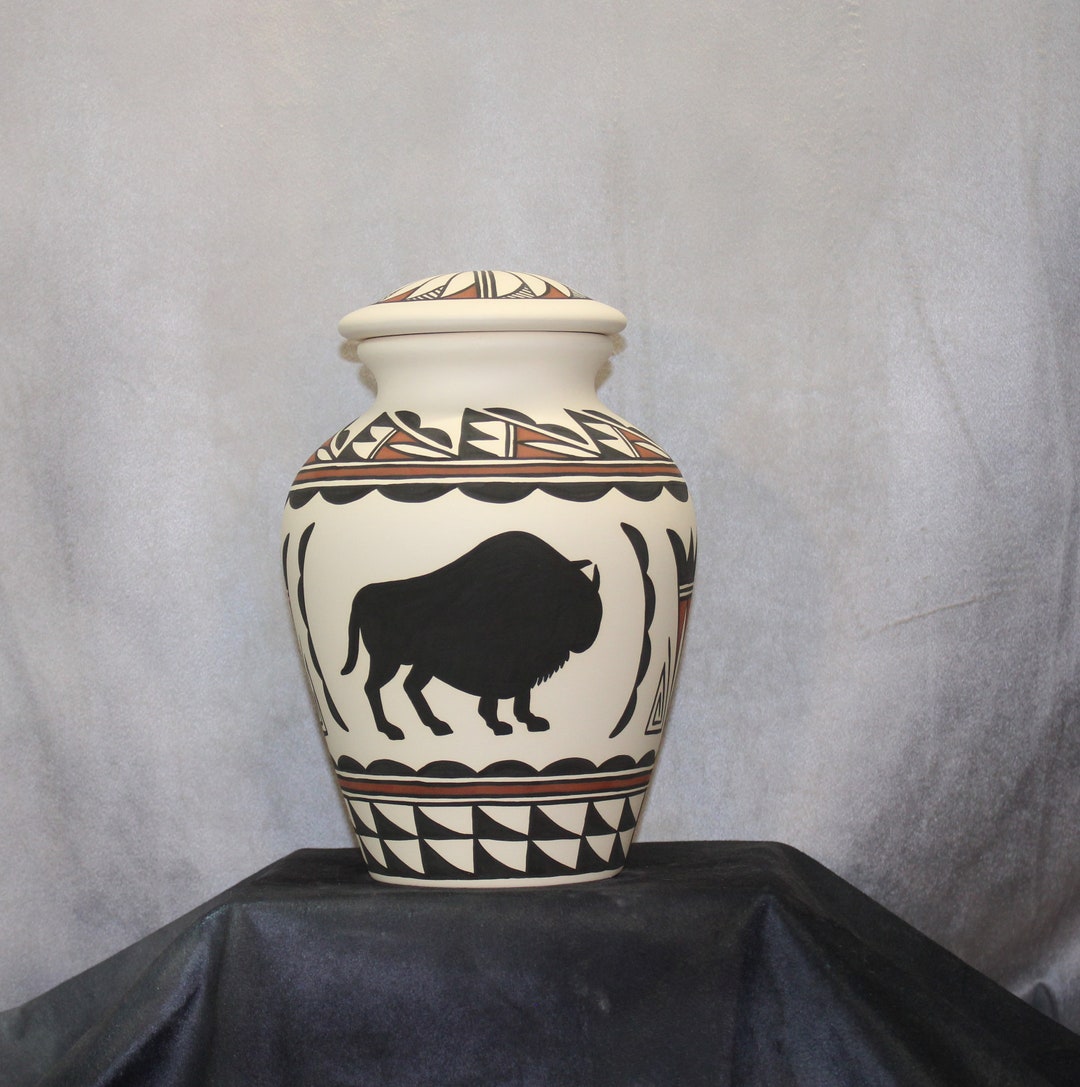Buffalo Design Native American Adult Cremation Urn, Hand Painted Large ...