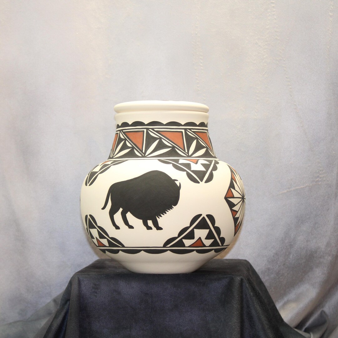 Hand-painted Buffalo Pottery Cremation Urn: Native American Design - Etsy