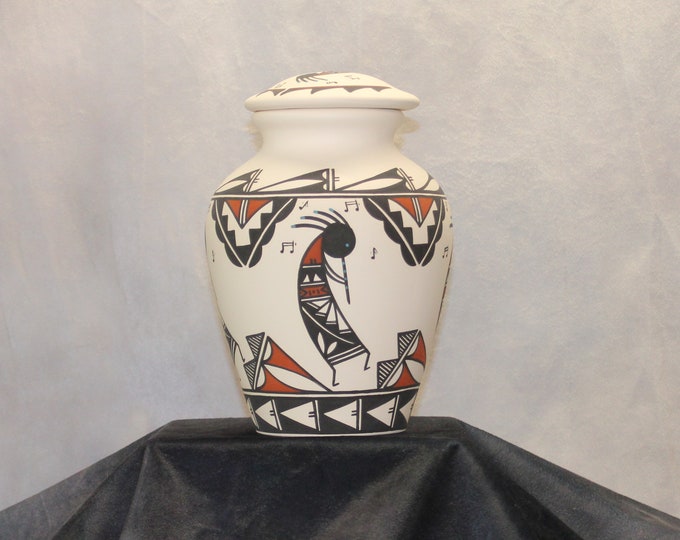 Flute Player Native American Hand Painted Large Cremation Urn, Native ...