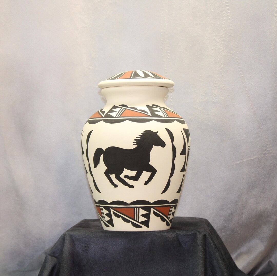 Horse Design Native American Adult Cremation Urn, Hand Painted Large ...