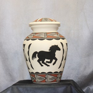 Horse Design Native American Adult Cremation Urn, Hand Painted Large ...