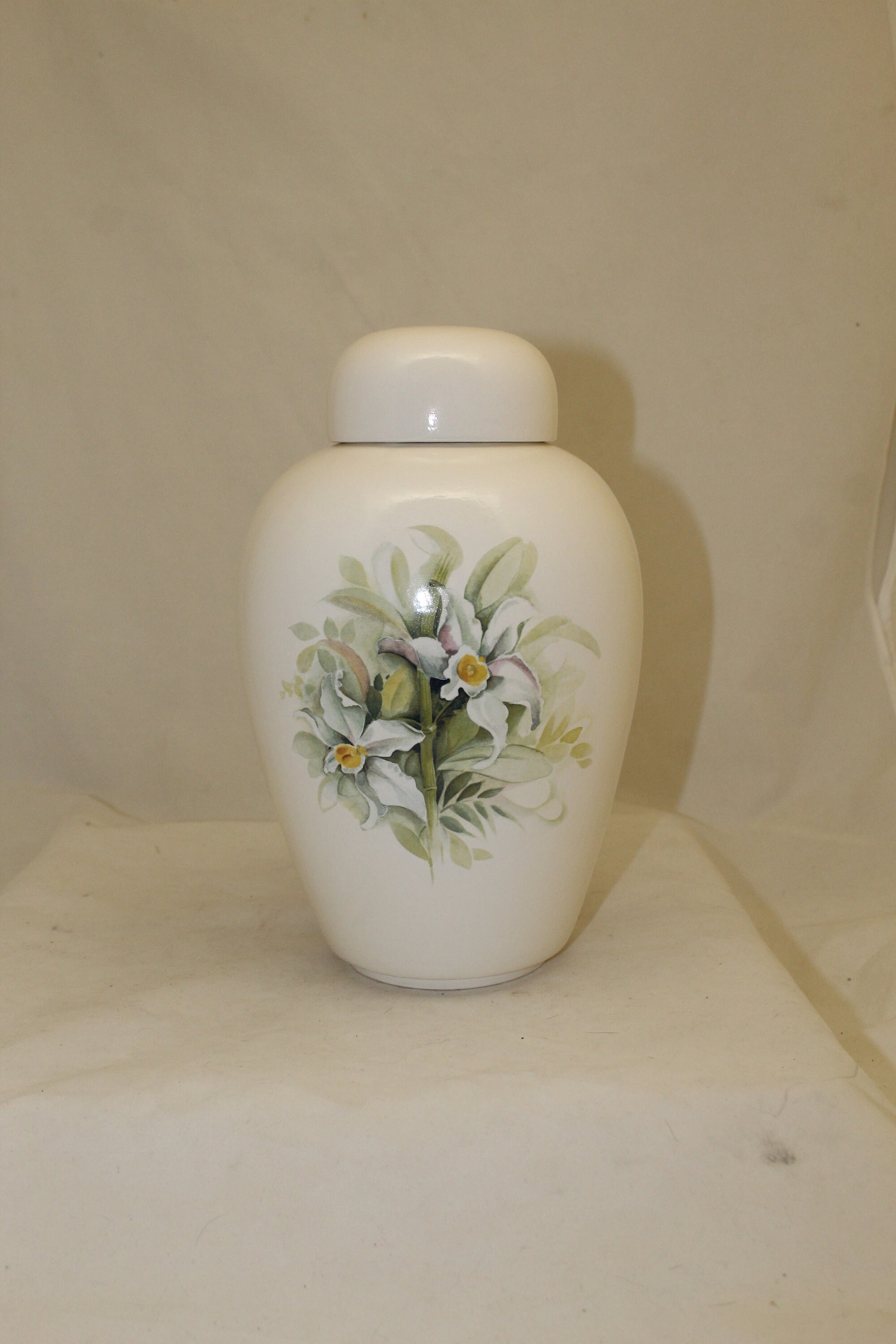 Adult Cremation Urn with white orchids Large handmade ceramic jar with ...