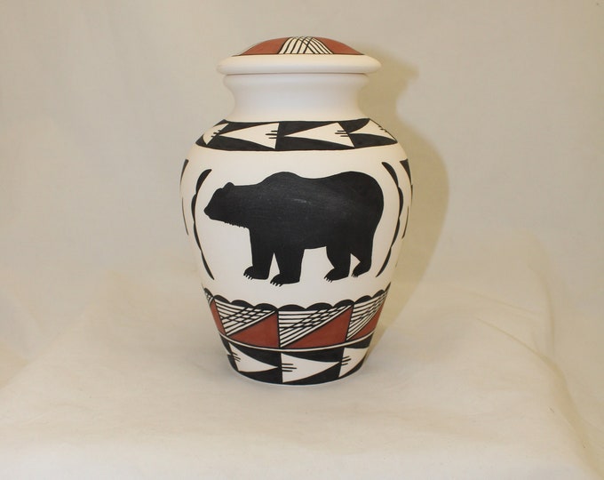 Bear Design Native American Adult Cremation Urn, Hand Painted Large Jar ...
