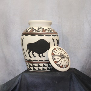 Buffalo Design Native American Adult Cremation Urn, Hand Painted Large ...