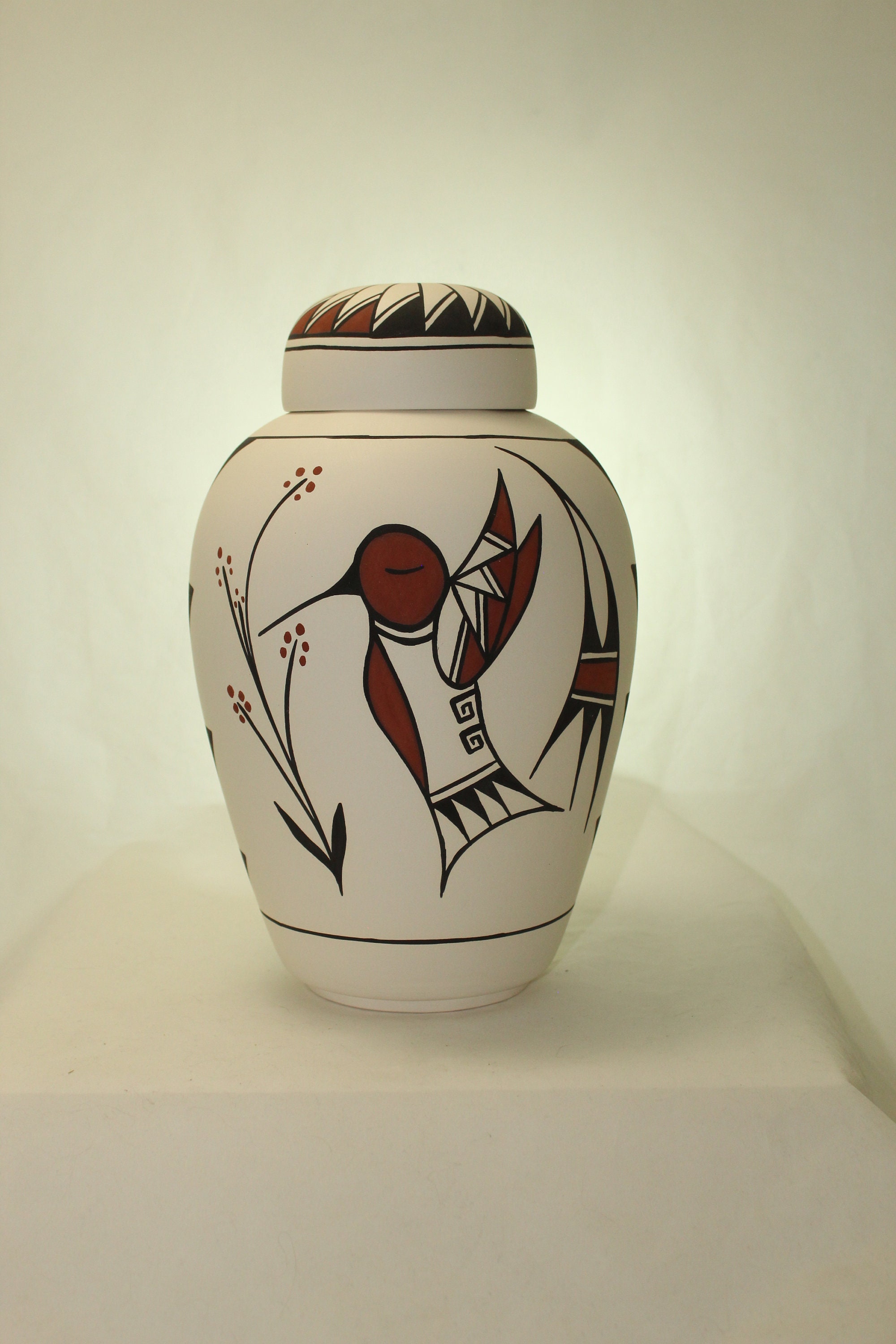 Native American Hummingbird Urn Ceramic Jar with Lid, Adult Cremation ...