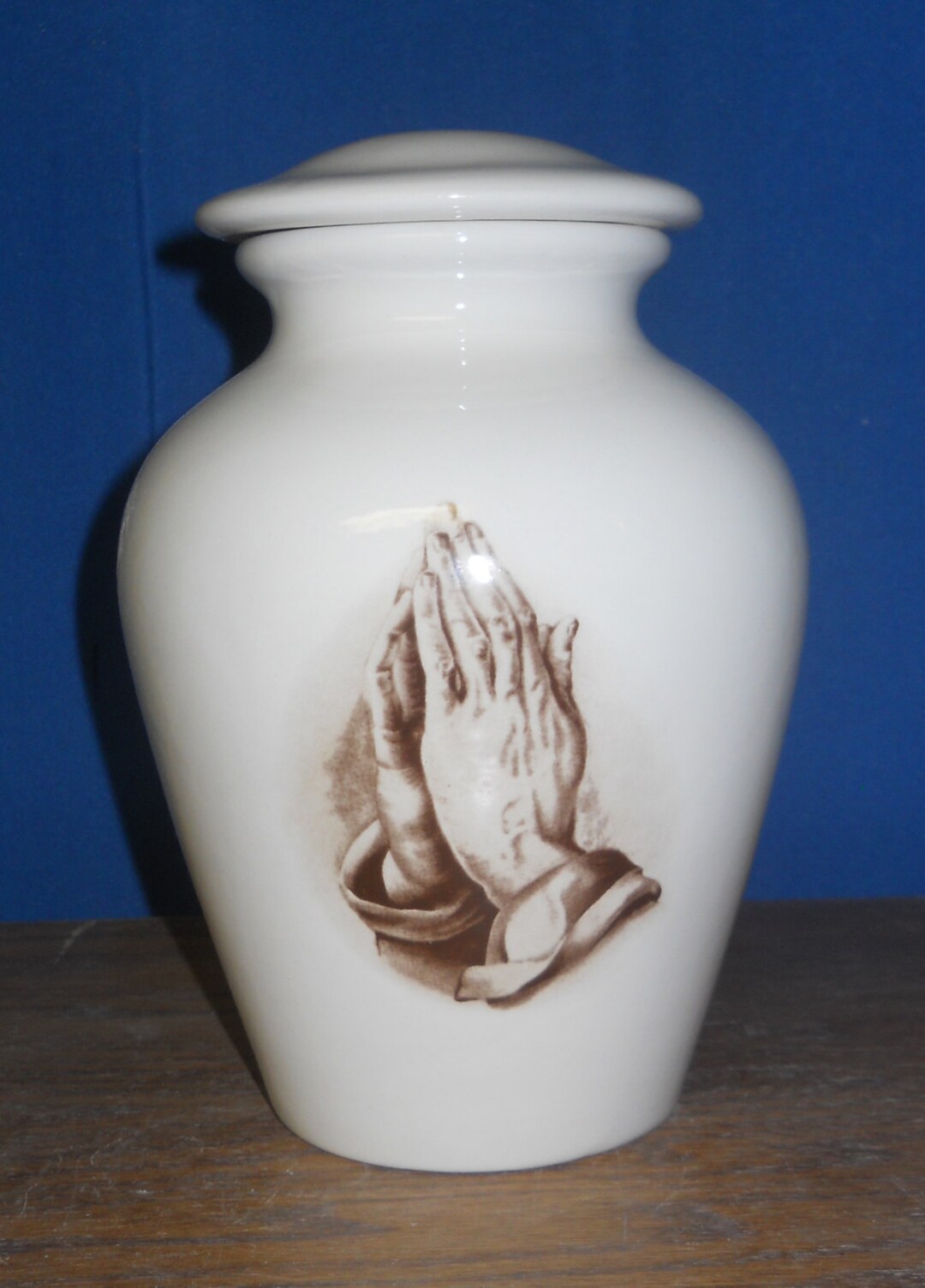 Praying Hands Ceramic Jar With Lid, Jar With Lid, Medium Cremation ...