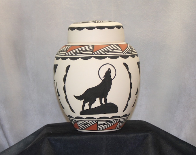 Wolf Design Native American Adult Cremation Urn, Large Human Ashes Urn ...