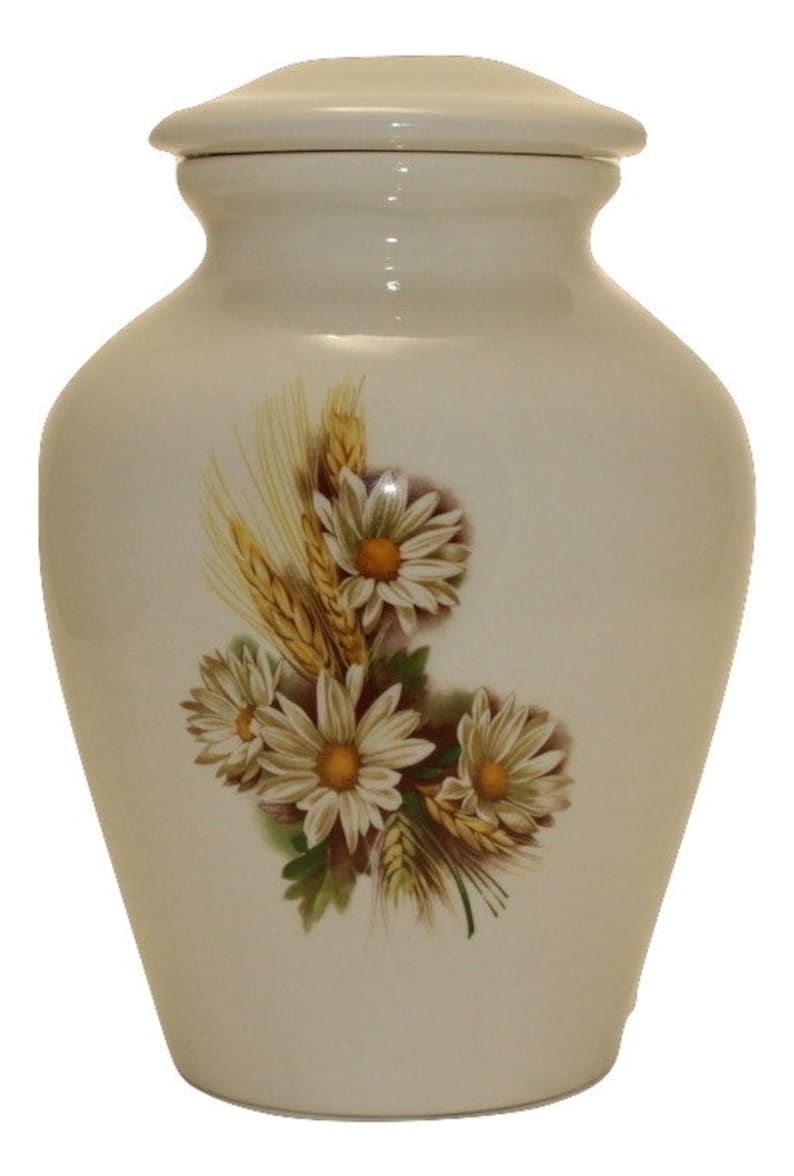 Cremation Urn Daisy With Wheat Ceramic Jar With Lid Medium - Etsy