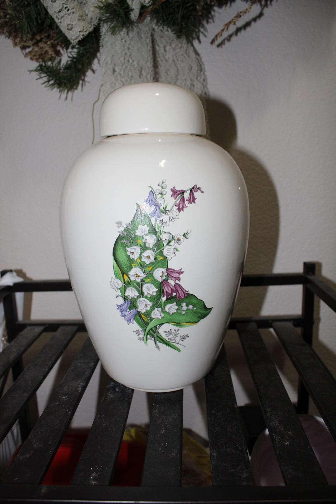 Lily of the Valley Cremation Urn, Handmade Ceramic Ginger Jar, Reserved ...