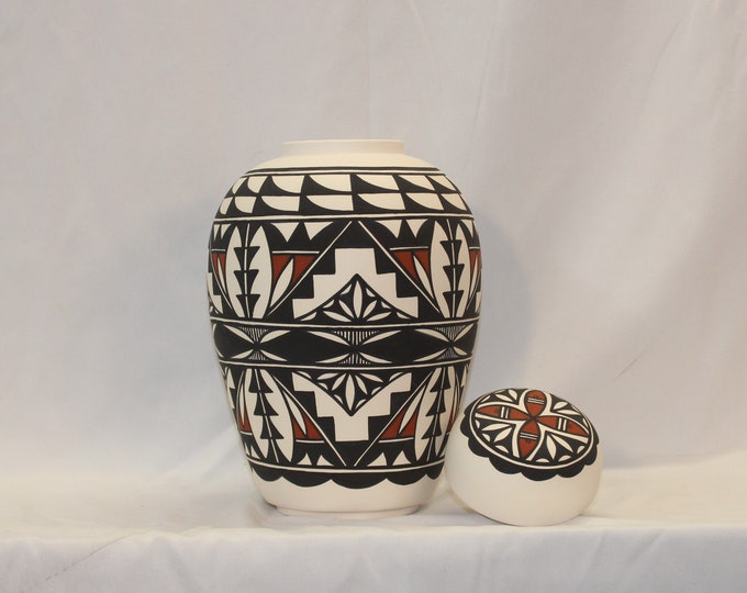 Native American Adult Cremation Urn, Large Traditional Hand Painted Art ...