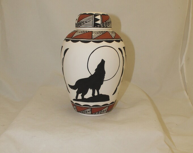 Native American Adult Cremation Urn With Howling Coyote Design for ...