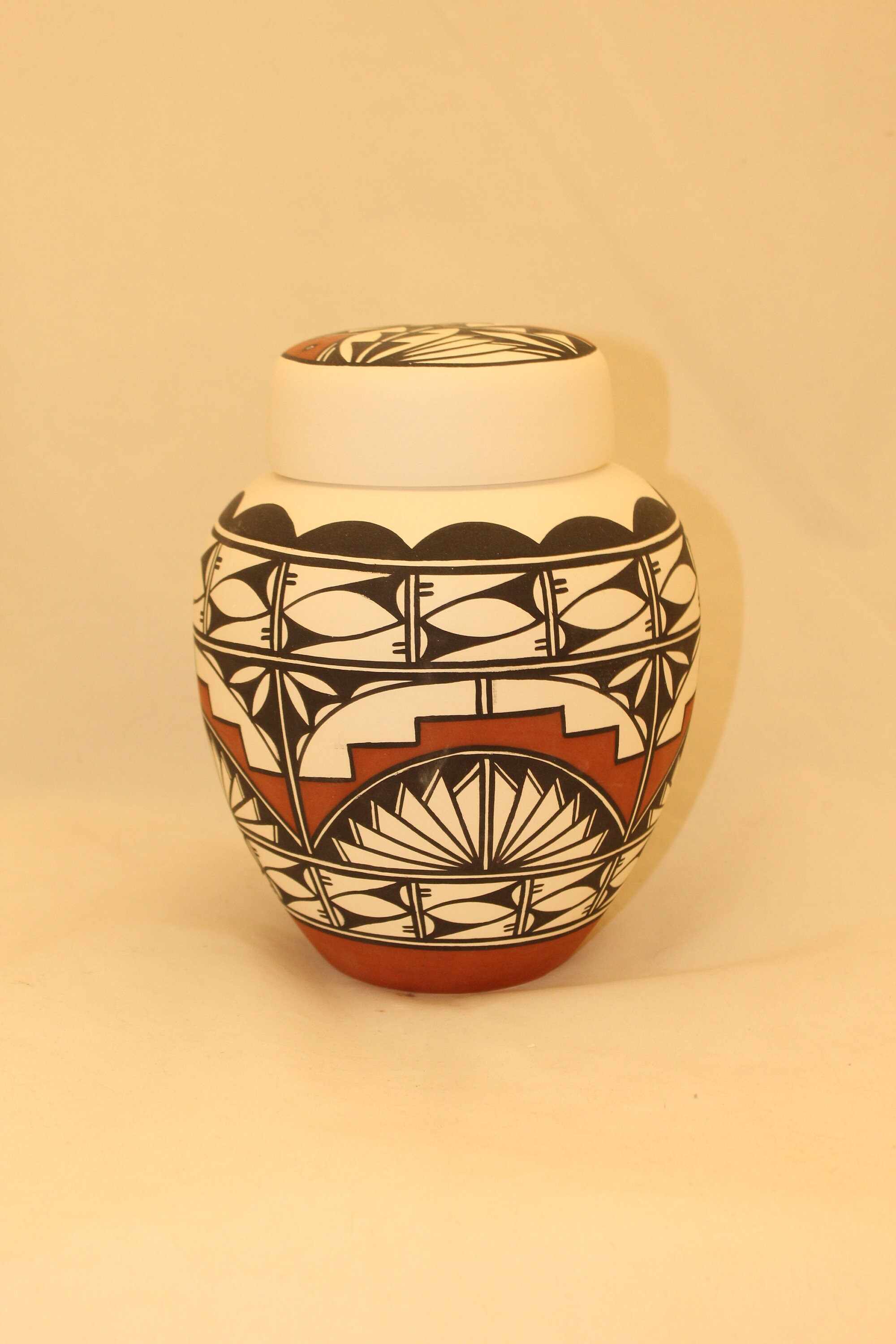 Native American Hand Painted Ceramic Jar with Lid, Adult Cremation Urn ...