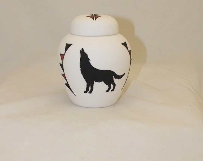 Wolf Design Native American Cremation Urn for Ashes, Hand Painted Small ...