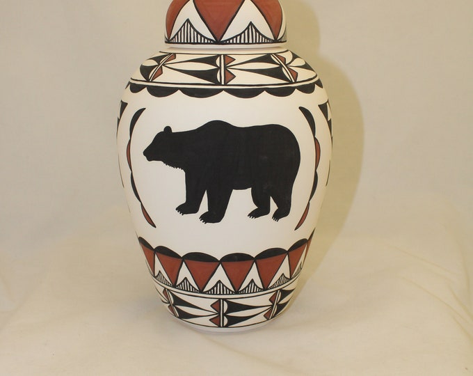 Bear Design Native American Adult Cremation Urn for Human Ashes, Hand ...