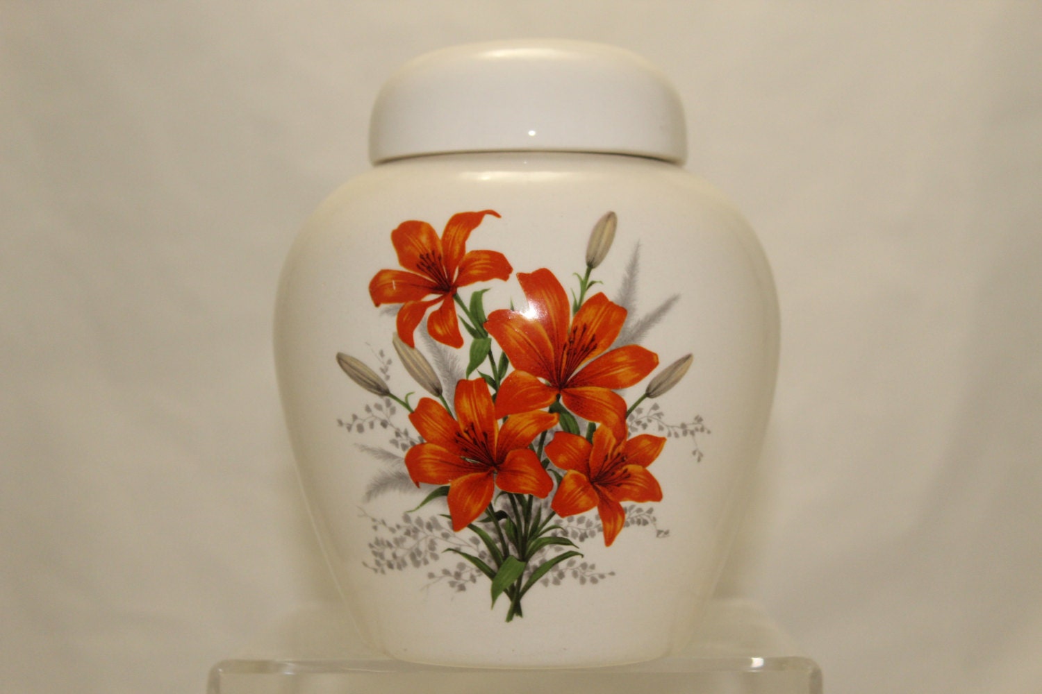 Orange Lillies Cremation Urn, Reserved for Paul. Ceramic jar with lid ...