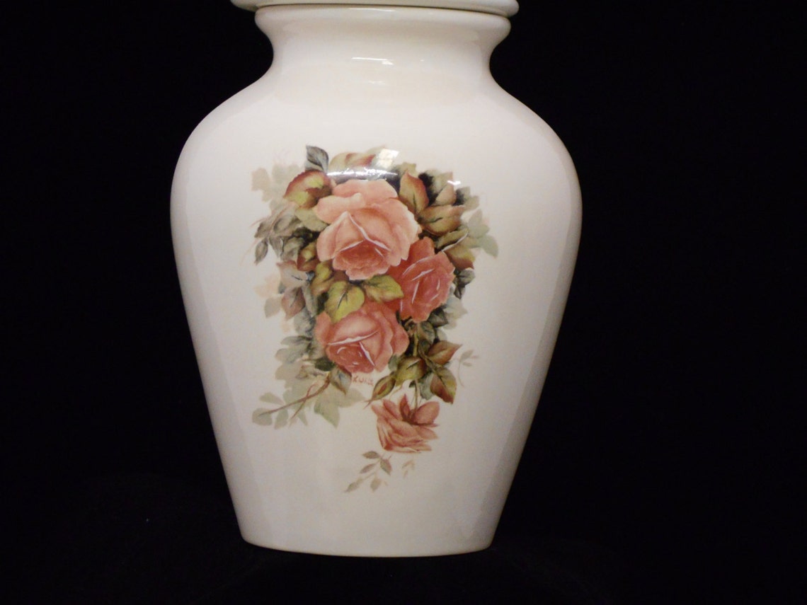 Peach Roses Ceramic Jar With Lid Adult Cremation Urn Urn for | Etsy