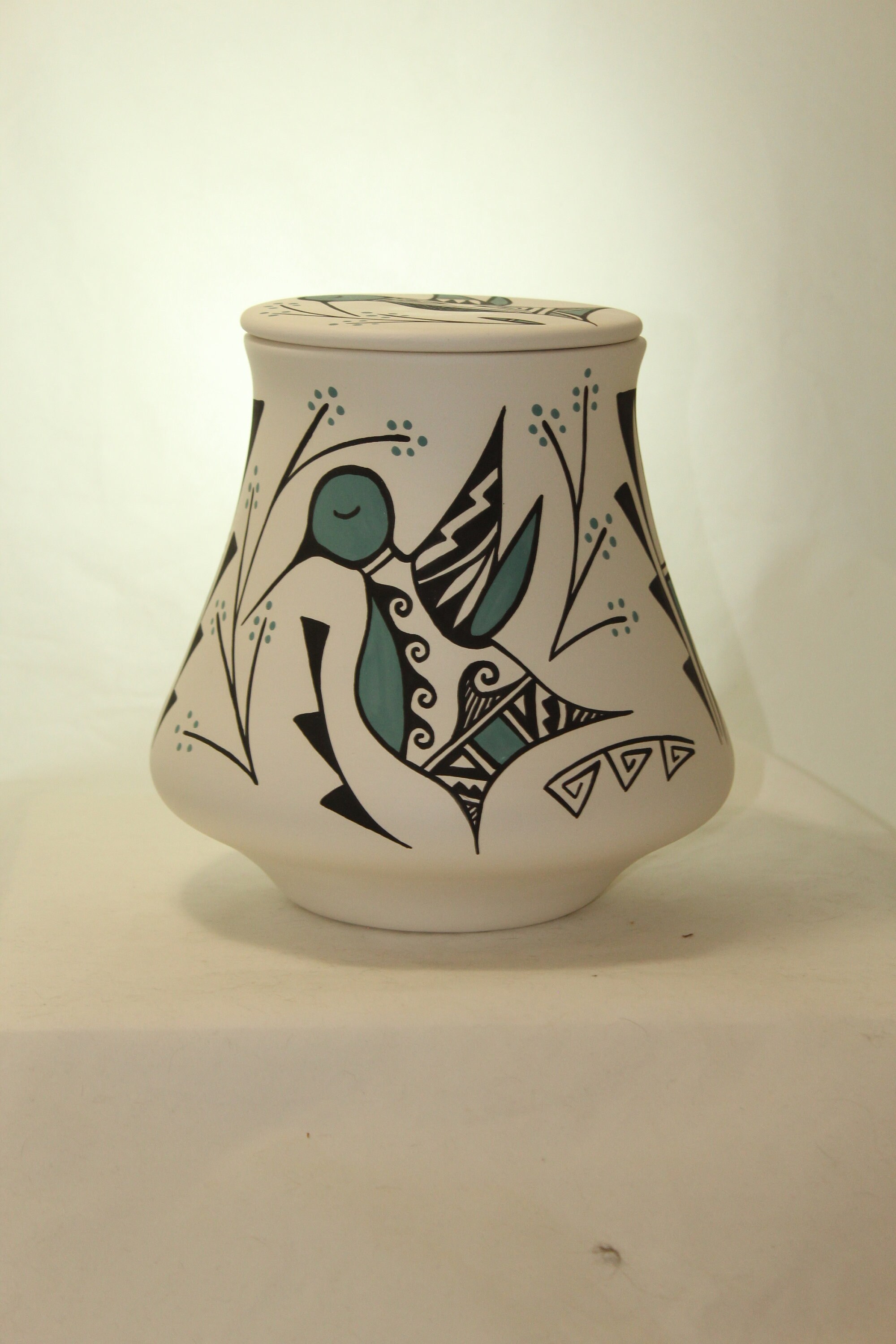 Native American Cremation Urn Ceramic Jar with Lid, Hummingbird Adult ...