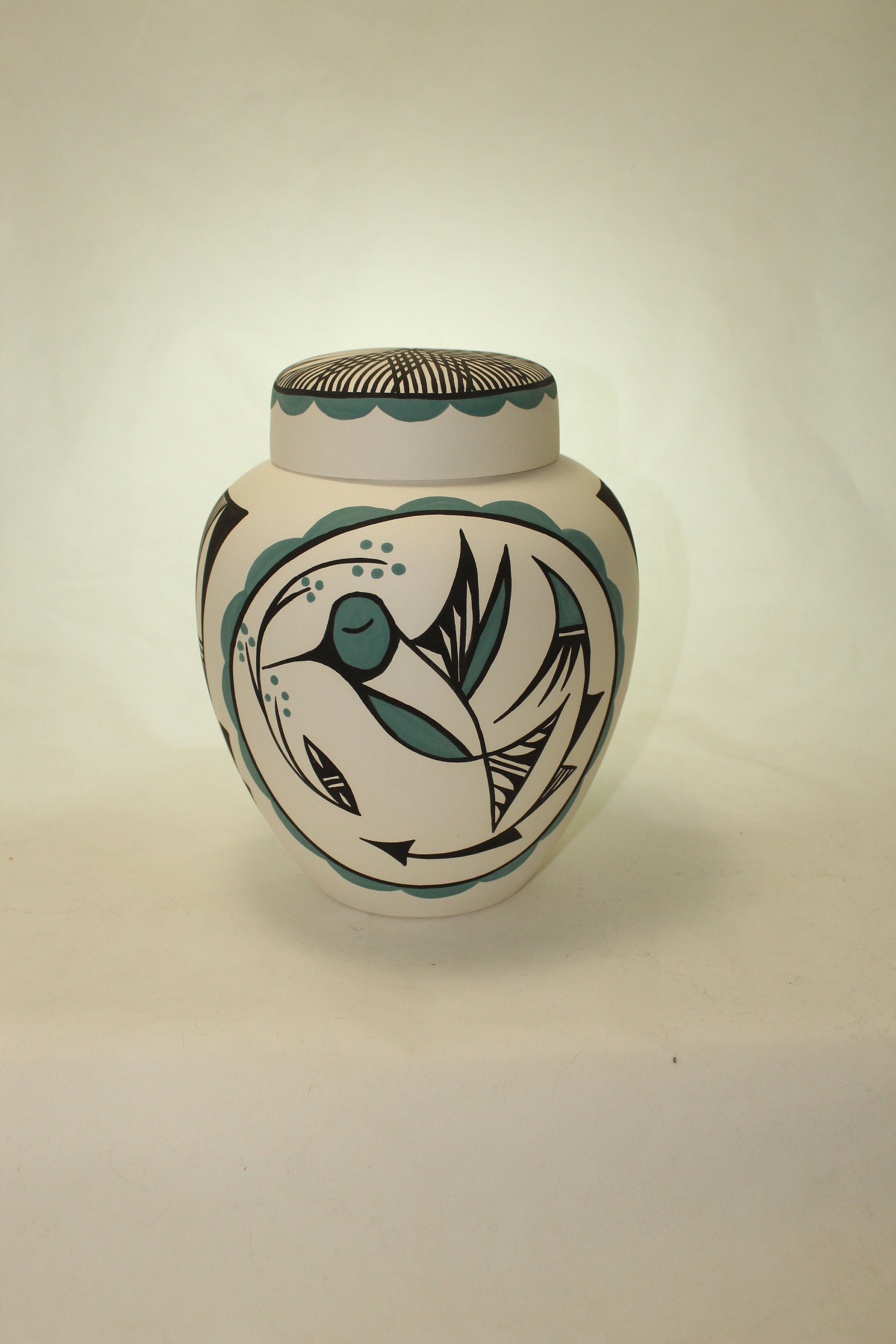 Native American Hand Painted Ceramic Jar with Lid, Adult Cremation Urn ...