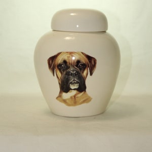 Boxer Cremation Urn, Ceramic Jar With Lid, Pet or Dog Small Urn for ...