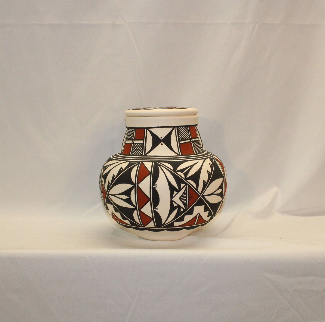 Native American Adult Cremation Urn, Terra Cotta and Black Hand Painted ...