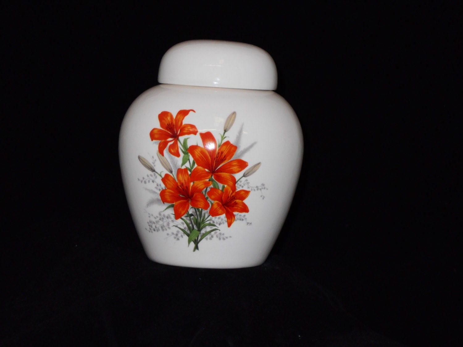 Orange Lillies Cremation Urn, Reserved for Paul. Ceramic jar with lid ...