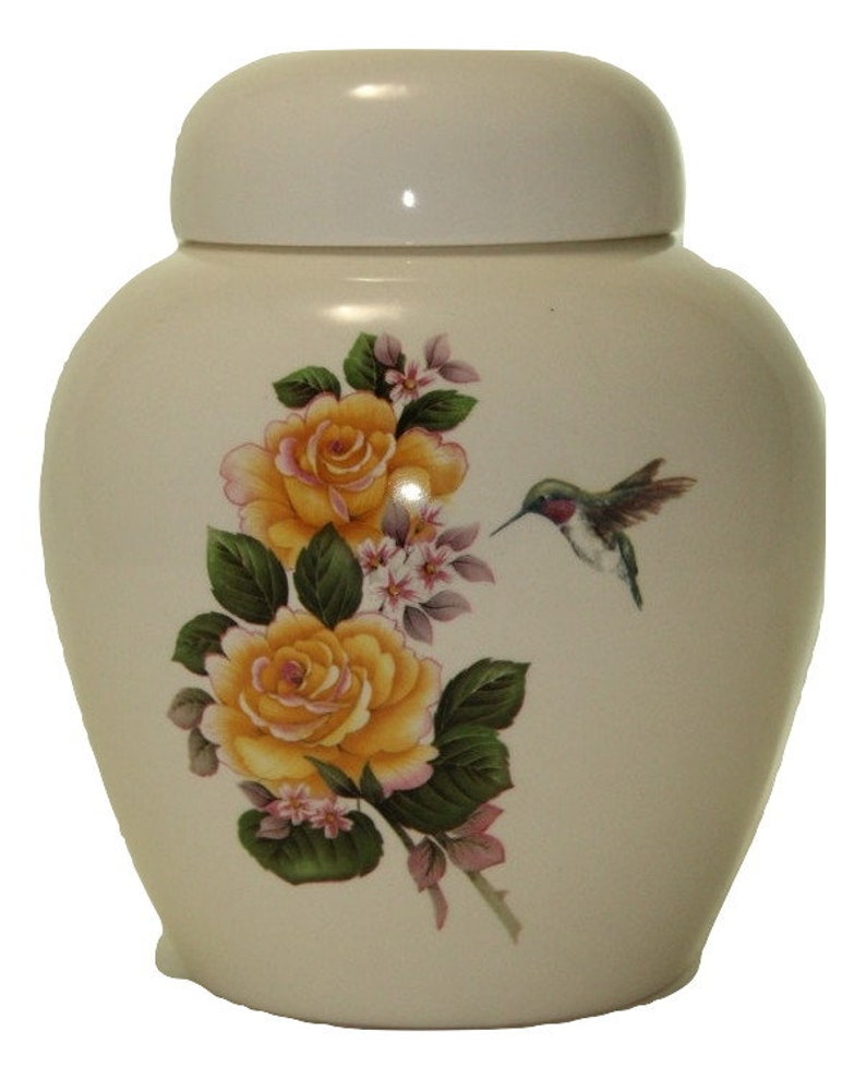 Yellow Roses With Hummingbird Cremation Urn Ceramic Jar With | Etsy