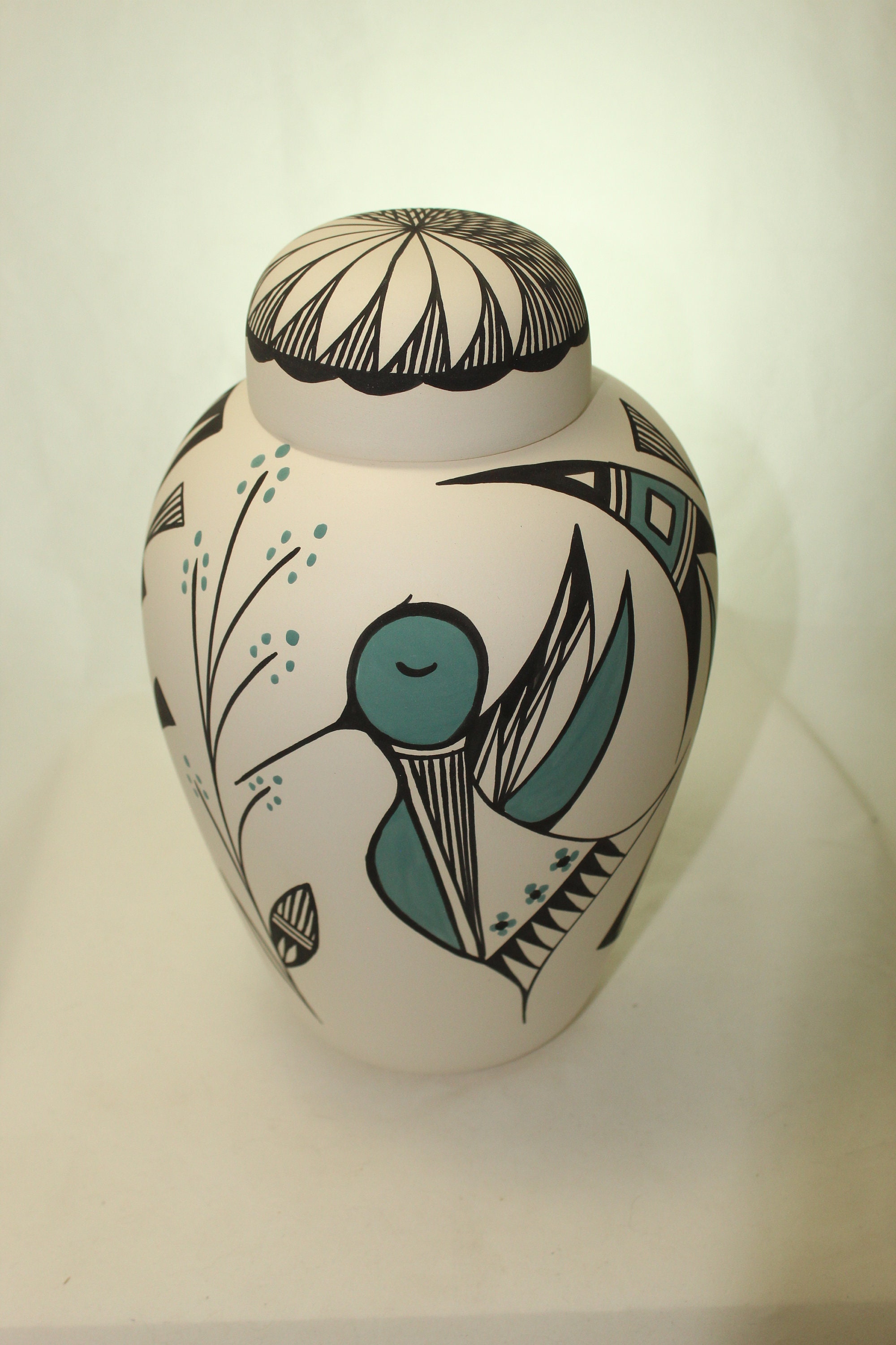 Native American Hummingbird Urn Ceramic Jar with Lid, Adult Cremation ...