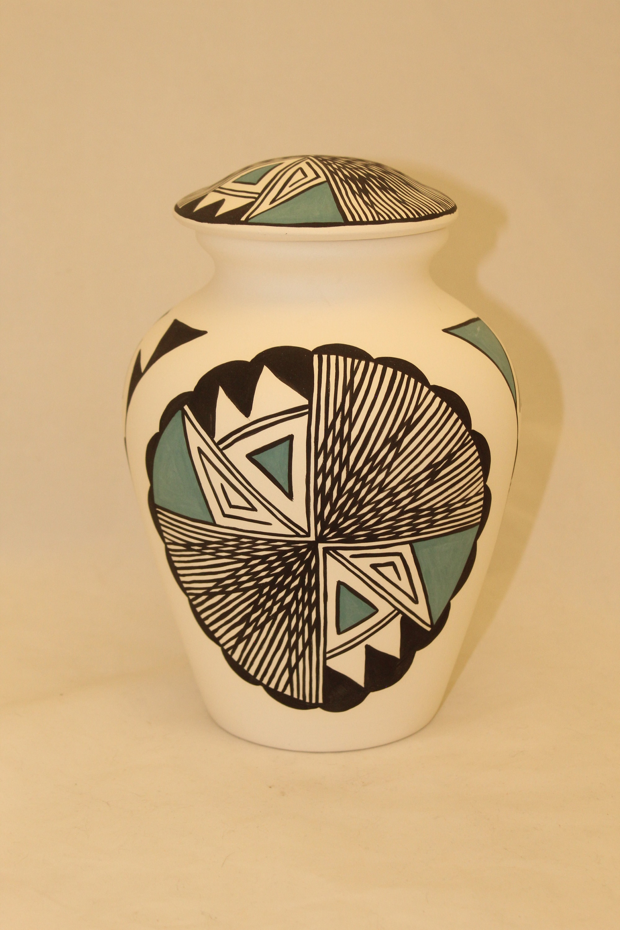 Native American Ceramic Jar with Lid, Adult Cremation Urn, Hand Painted ...