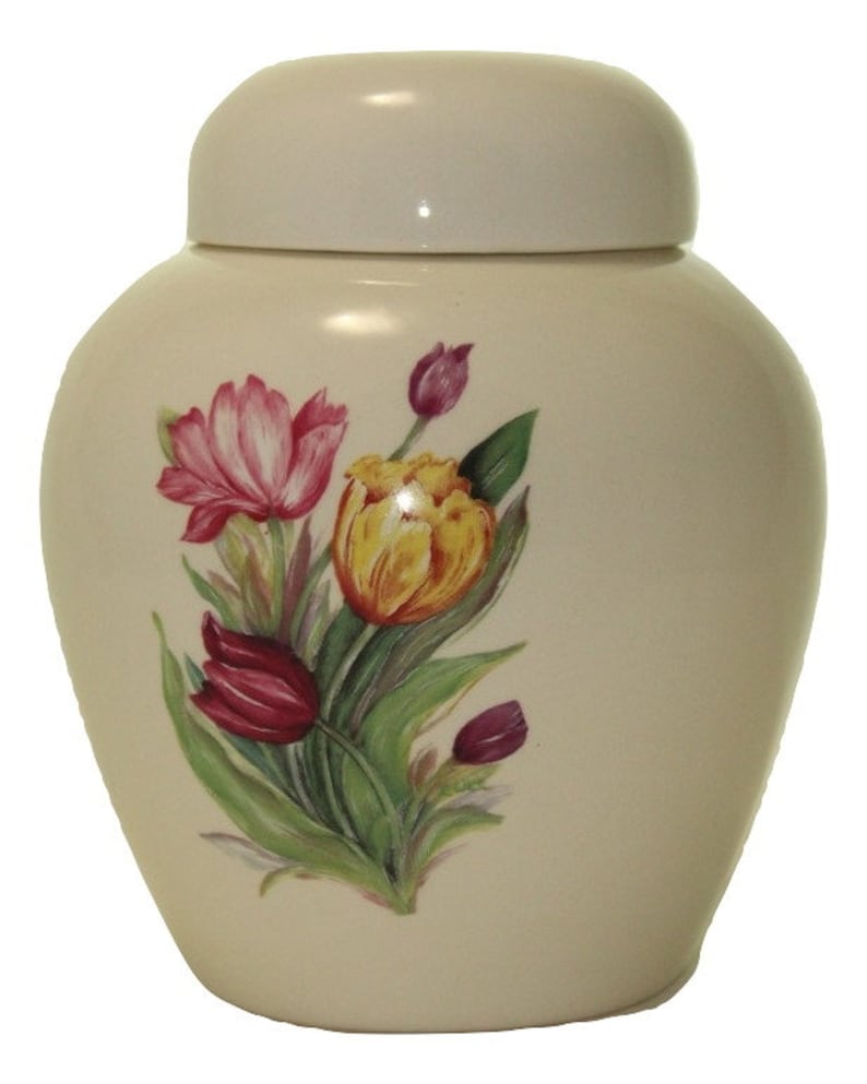 Cremation Urn With Tulips Small Ceramic Ginger Jar With Lid | Etsy