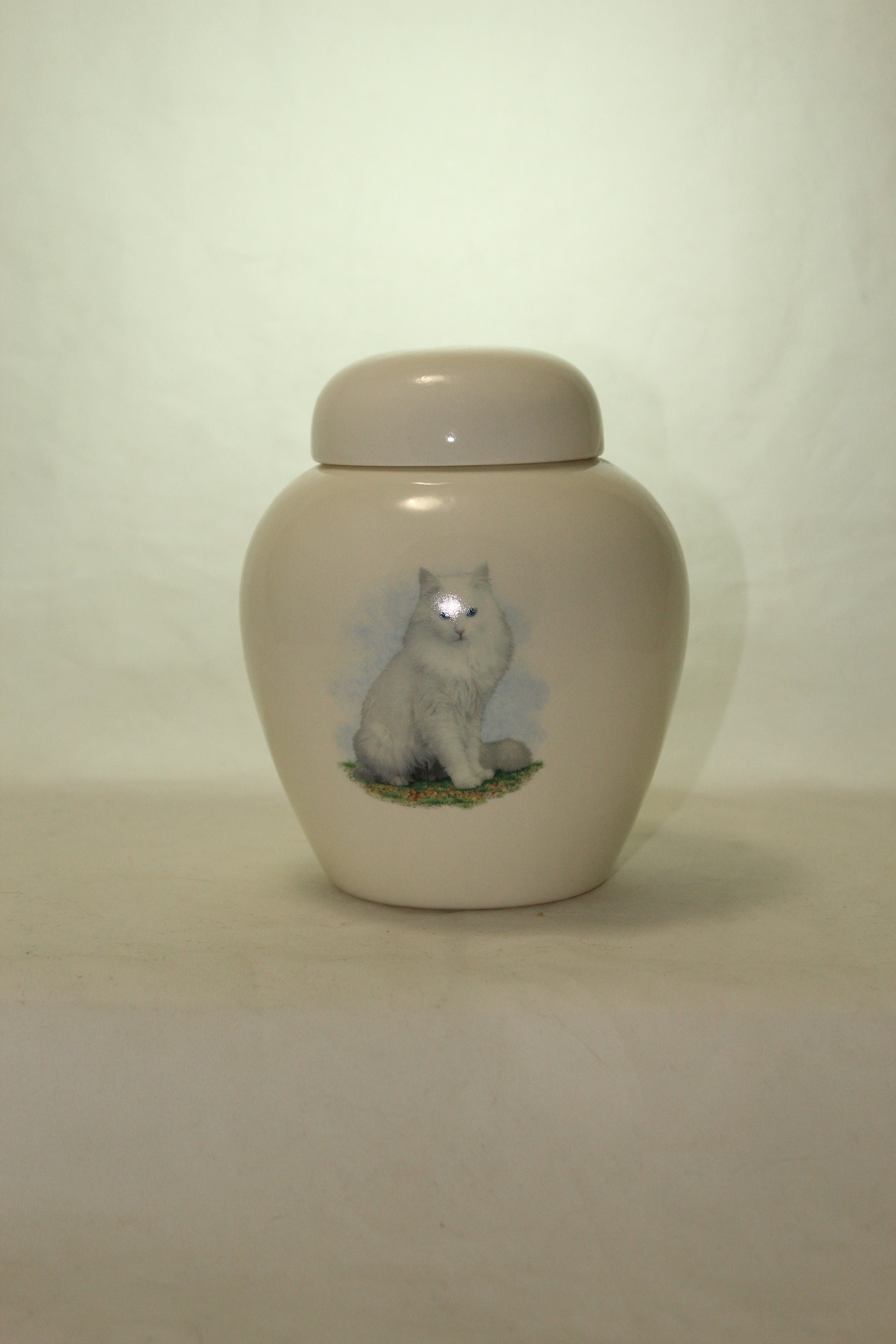 Handmade White Cat Cremation Urn, Ceramic Pet Memorial Keepsake