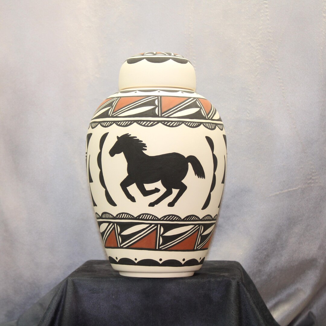 Native American Adult Cremation Urn With Horse and Traditional Design ...