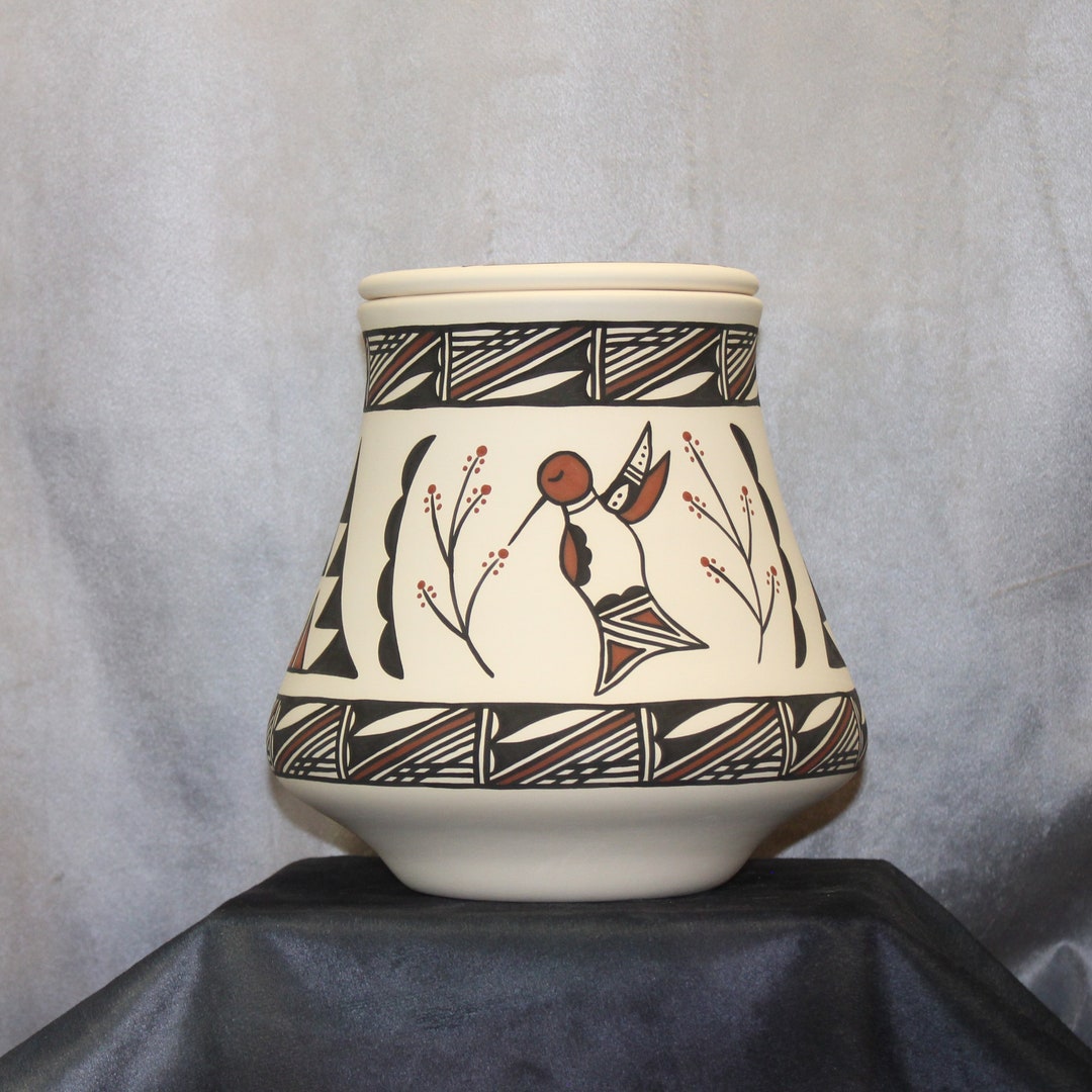 Native American Urn Ceramic Jar With Lid, Hummingbird Adult Cremation ...