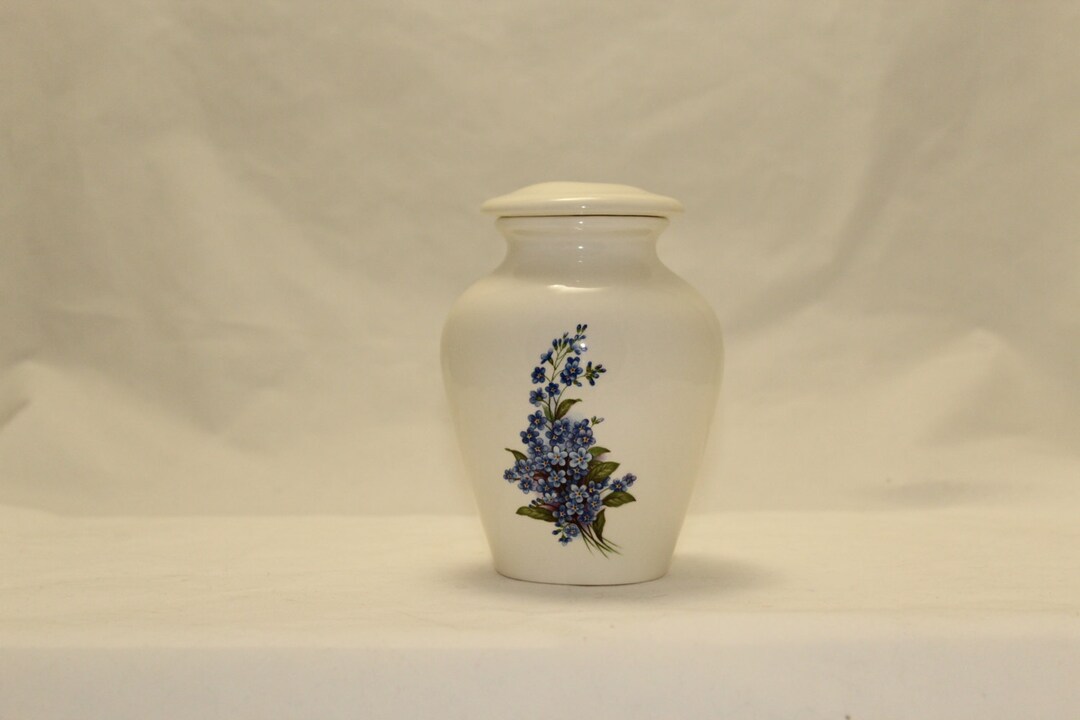 Cremation Urn With Forget Me Nots, Small Jar With Lid, Small Pet or ...
