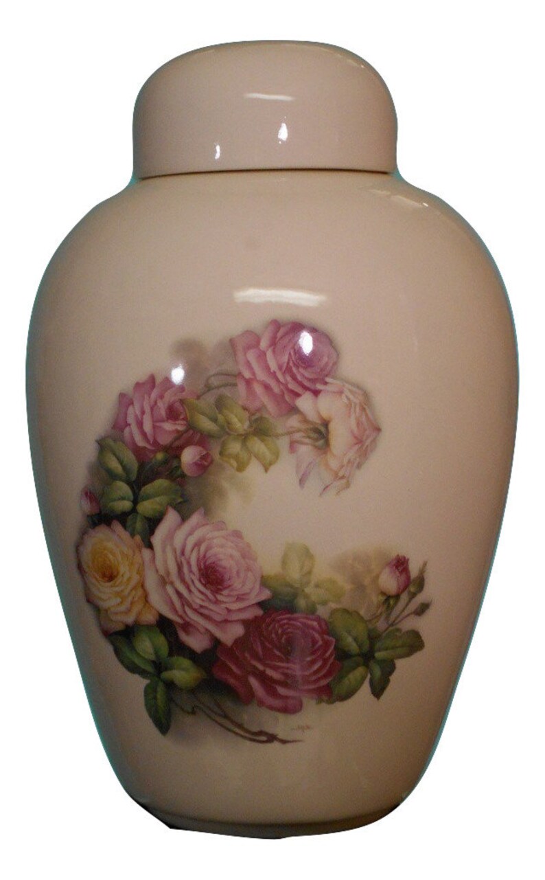 Roses Cremation Urn Ceramic Jar With Lid Adult Cremation - Etsy