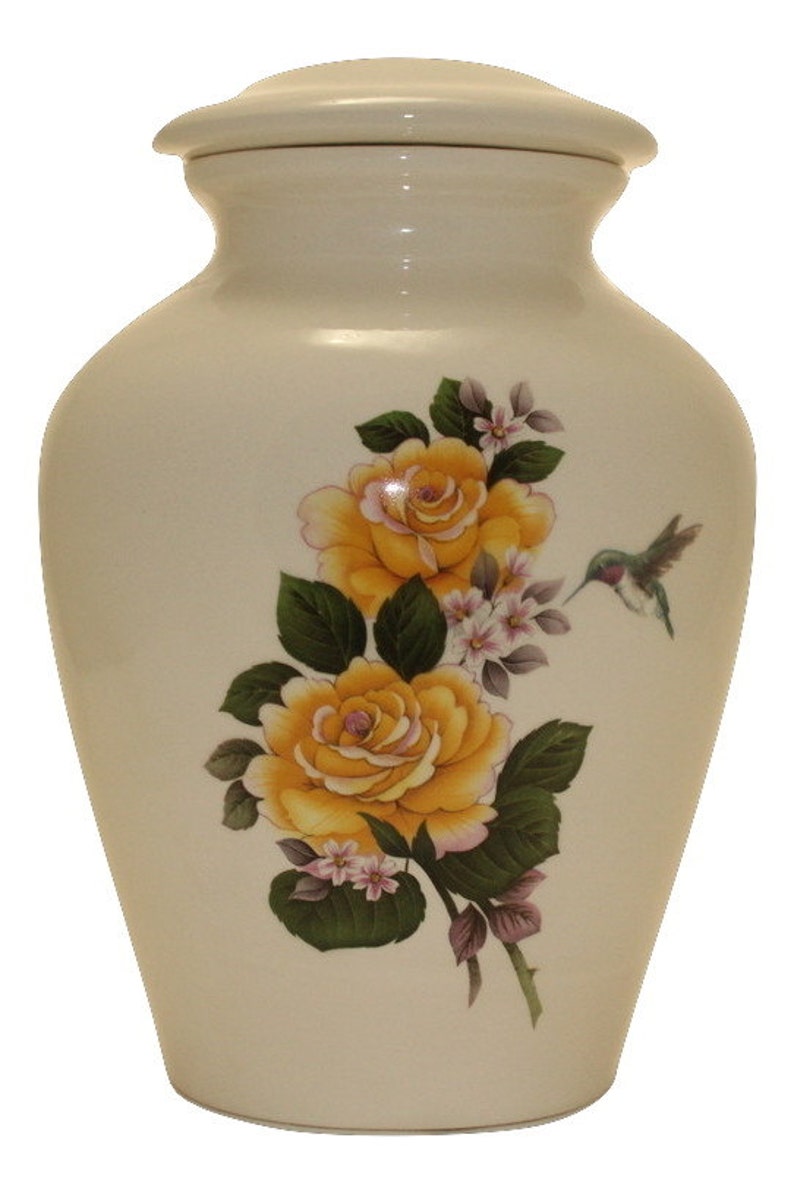 Yellow Roses With Hummingbird Cremation Urn Ceramic Jar With - Etsy