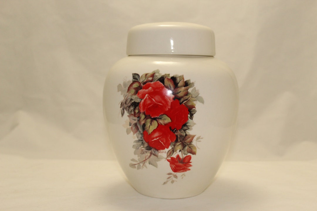 Red Roses Cremation Urn, Large Ginger Jar, Adult Urn for Ashes, Large ...
