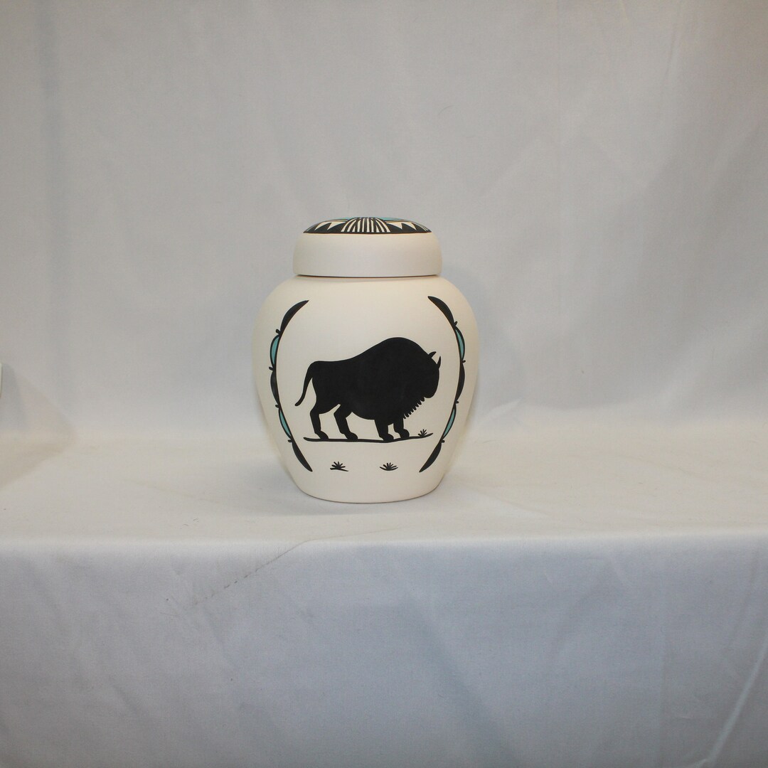 Hand Painted Buffalo Cremation Urn, Native American Pottery, Pet or ...