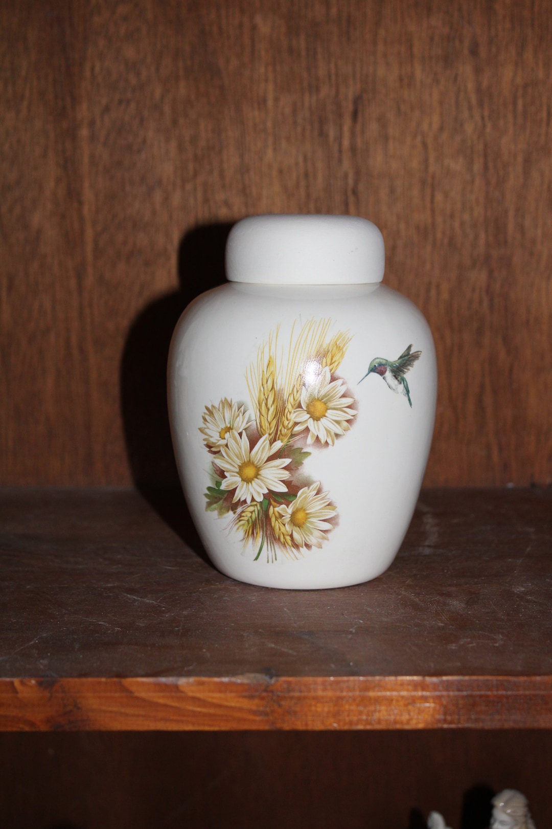 Daisy With Hummingbird on a Cremation Urn, Ceramic Jar With Lid ...