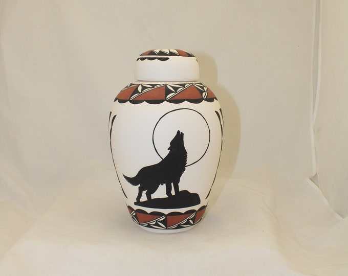 Native American Adult Cremation Urn With Howling Wolf Design for Human ...