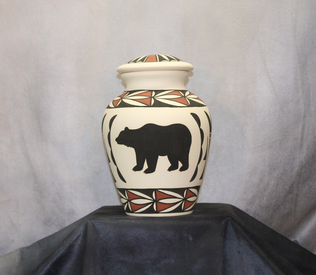 Bear Design Native American Adult Cremation Urn, Hand Painted Large Jar ...