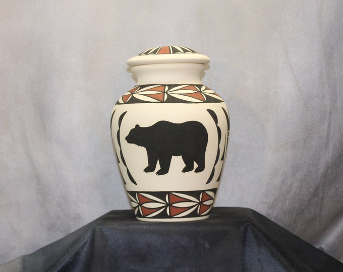 Bear Design Native American Adult Cremation Urn, Hand Painted Large Jar ...