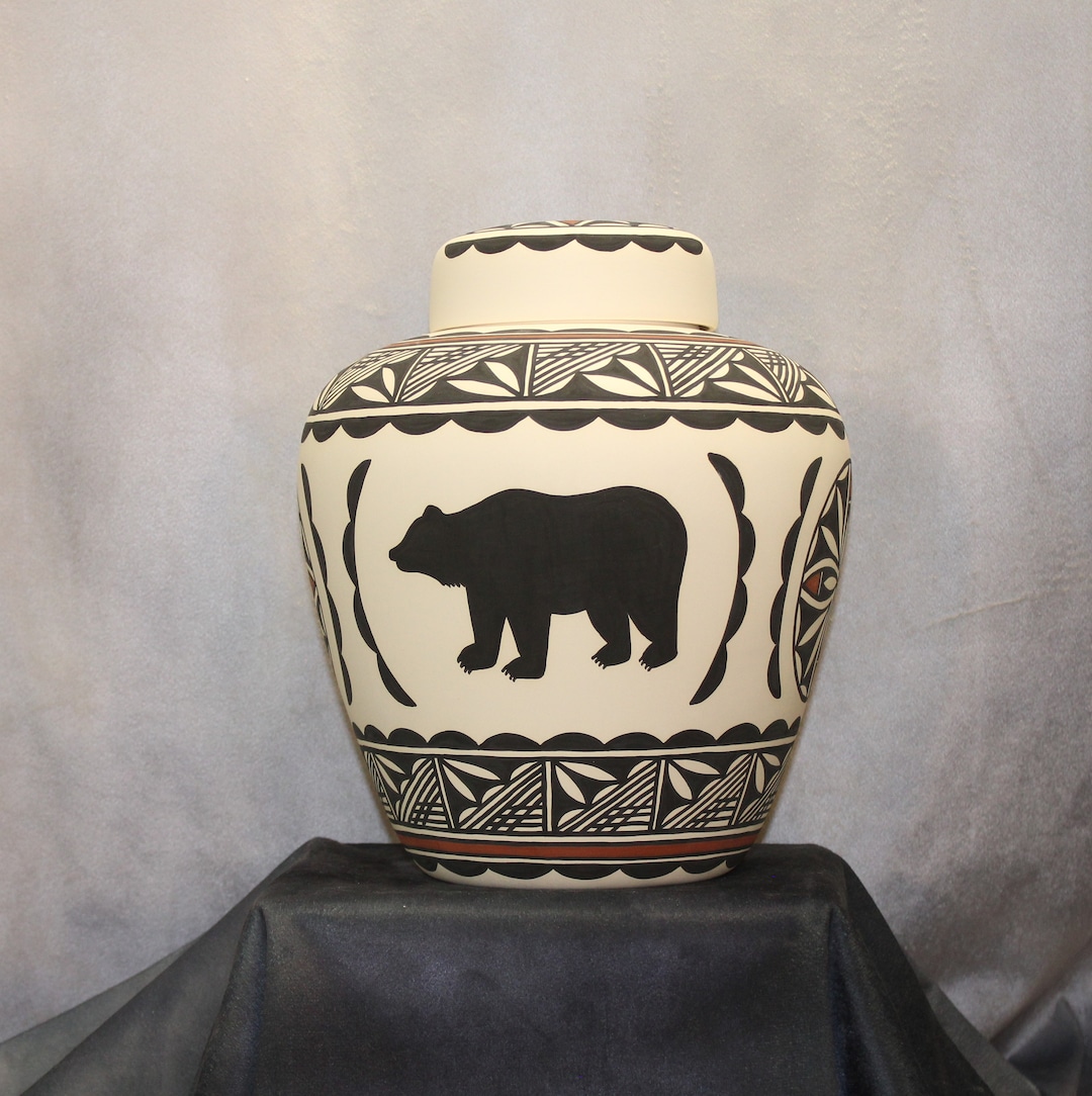 Native American Extra Large Urn for Human Ashes With Bear Design, Jar ...