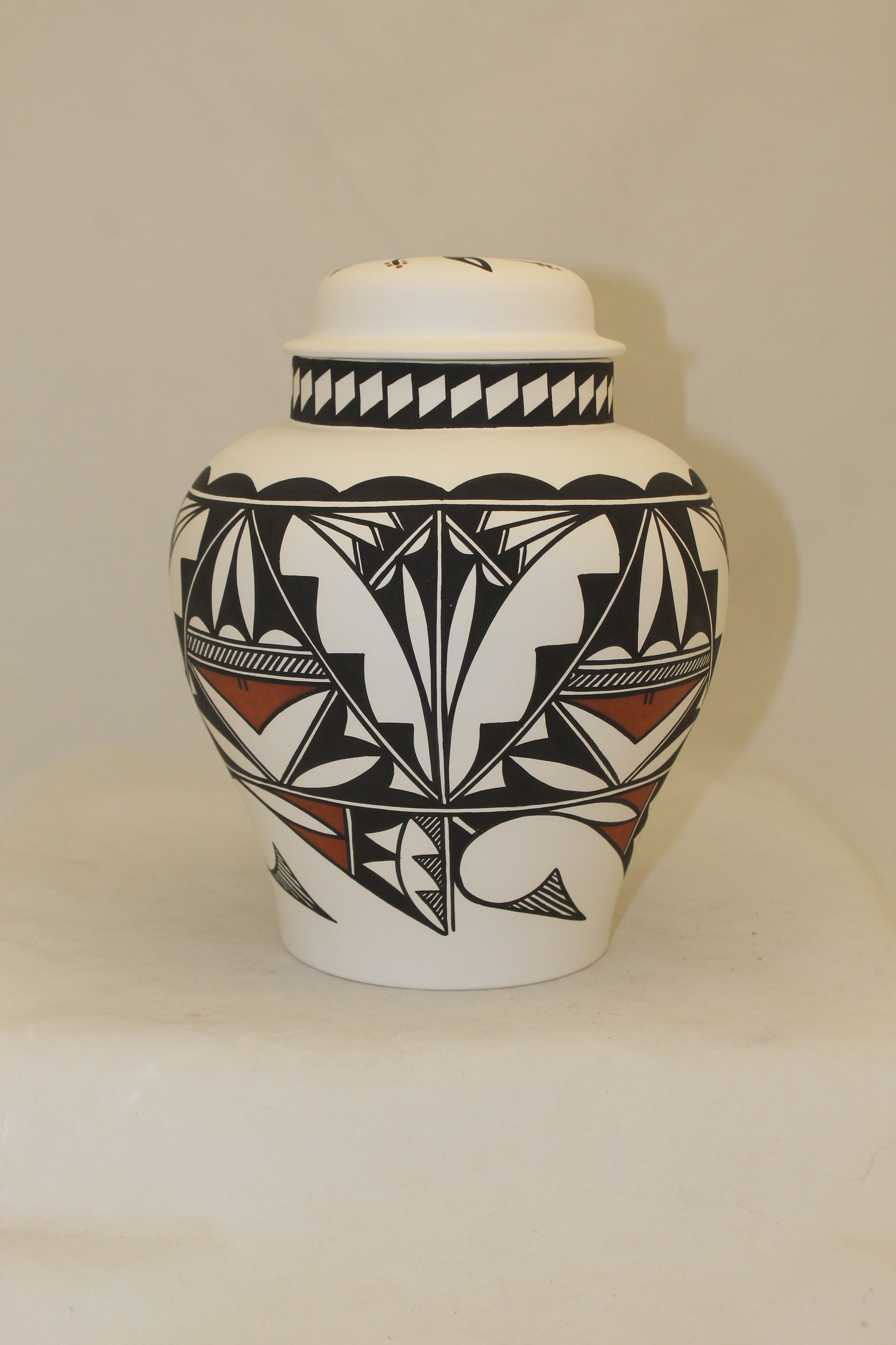 Native American Adult Cremation Urn, Terra Cotta and Black Hand Painted ...