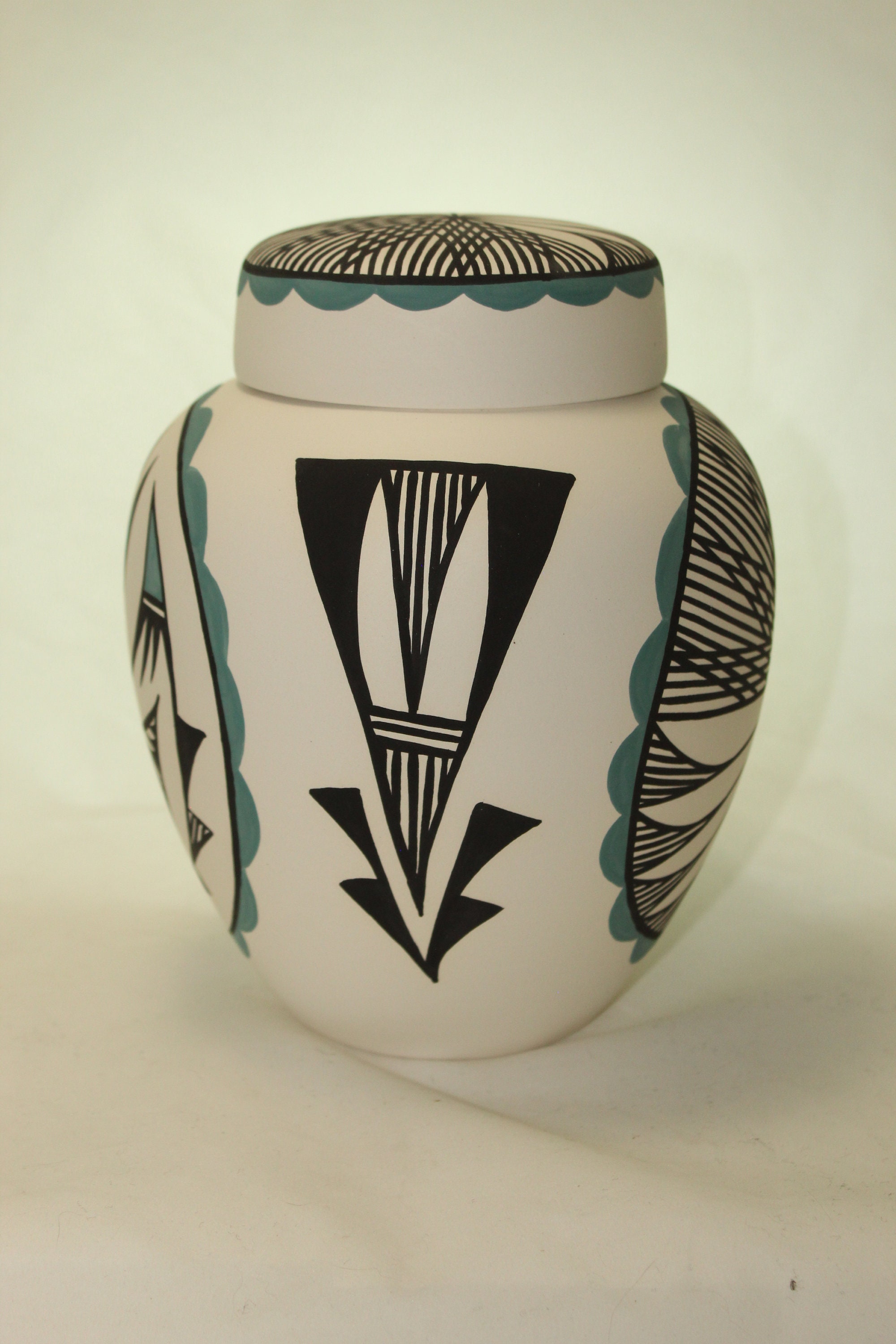 Native American Hand Painted Ceramic Jar with Lid, Adult Cremation Urn ...