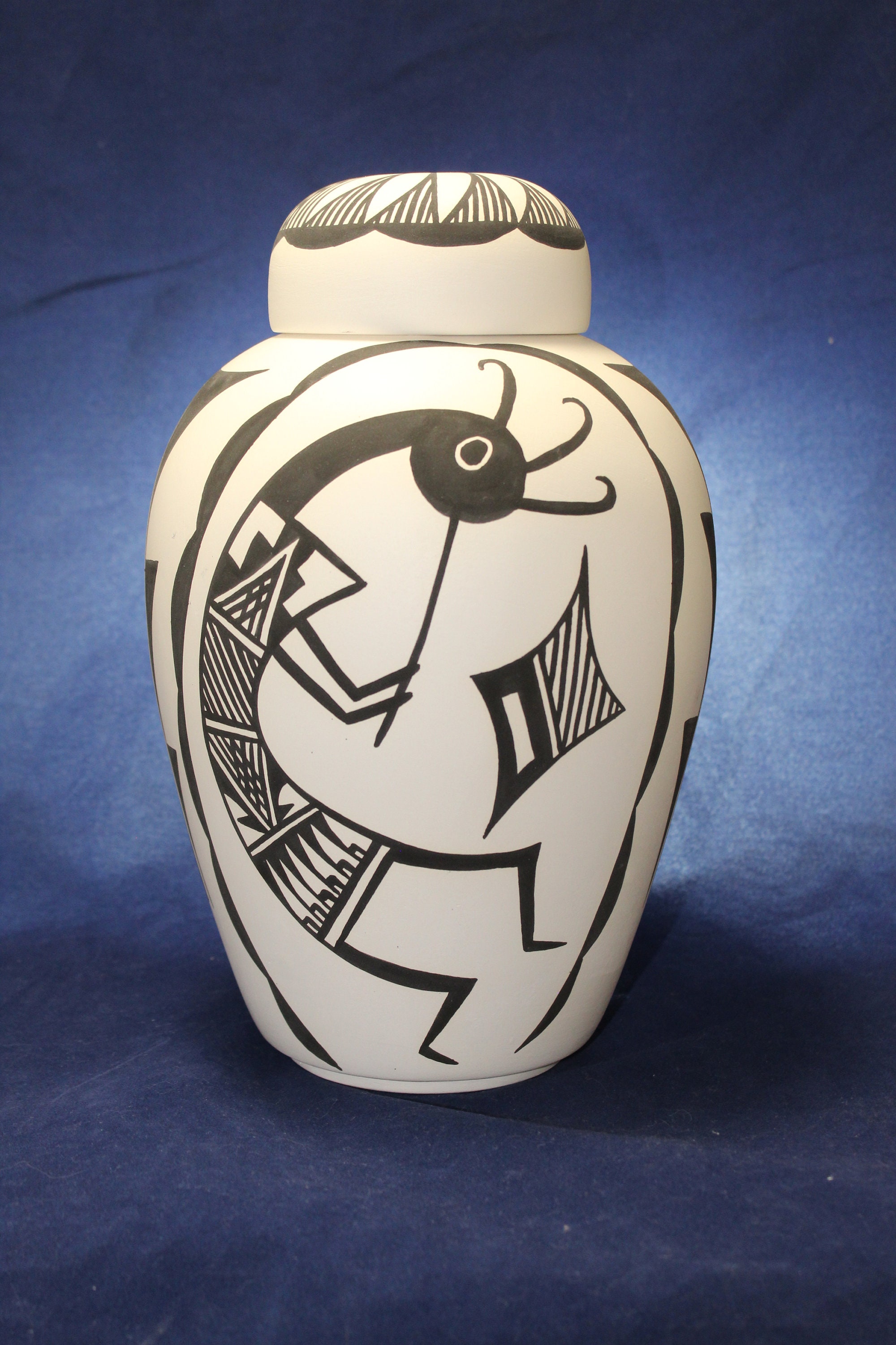 Native American Cremation Urn, Large Ceramic Jar with Lid, Adult ...