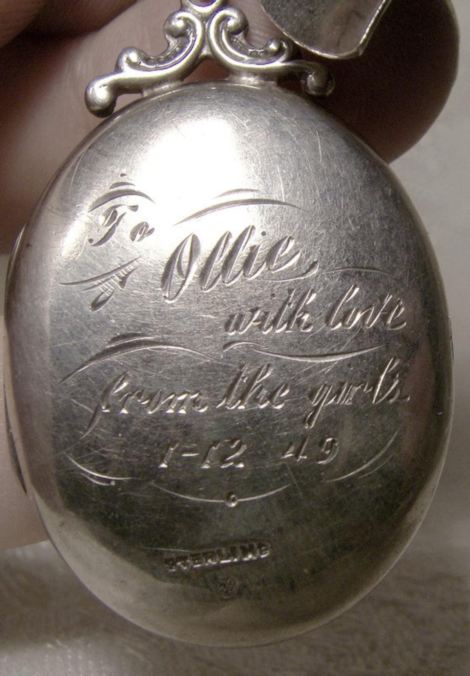 Sterling Silver Bow Brooch With Hand Engraved Oval Photo Locket 1940s ...